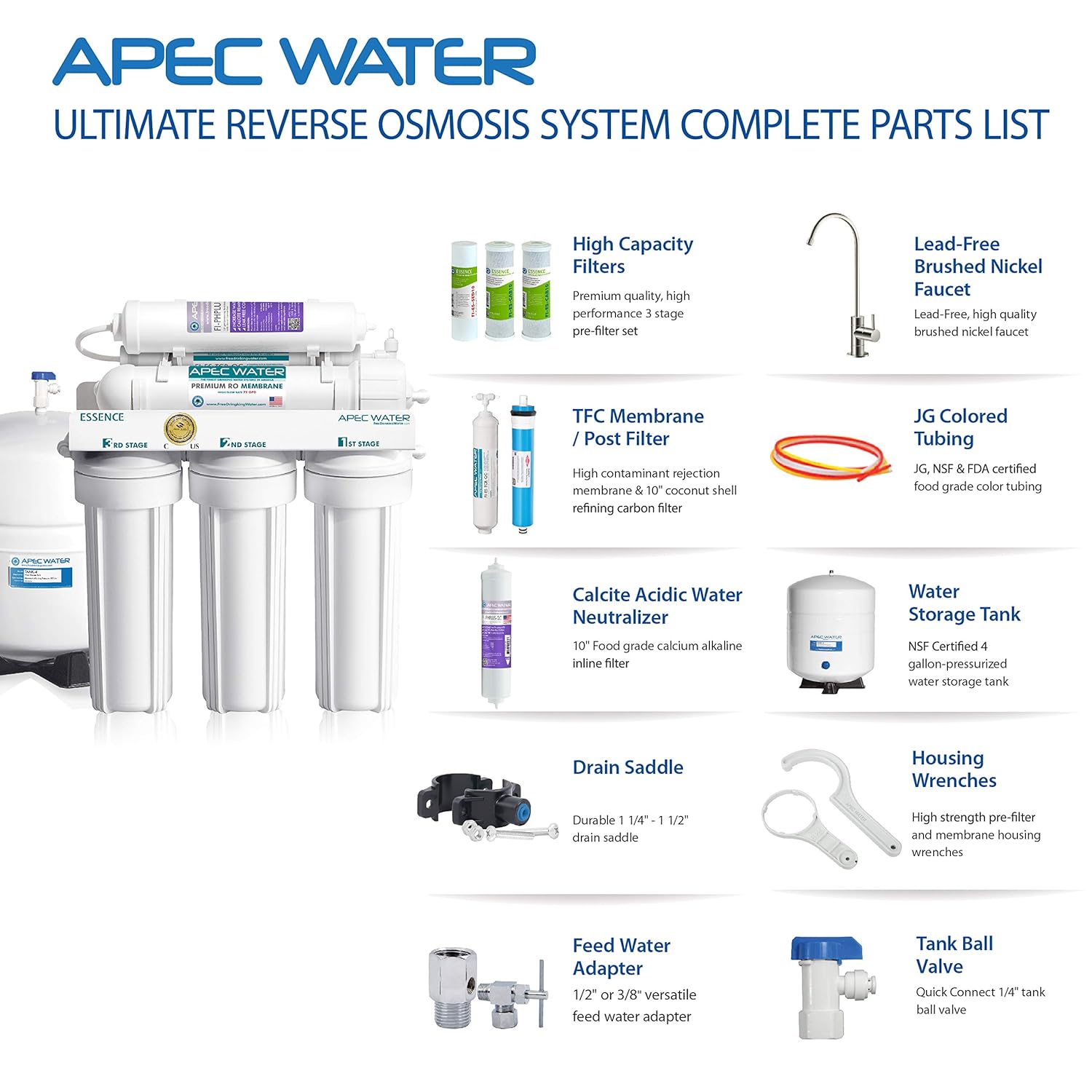 APEC Water Systems ROES-50X 5-Stage Reverse Osmosis Water Filter, WQA Certified, Under Sink ...